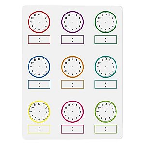 Dry Erase Blank Analog and Digital Clocks 9 x 12 Inches School Learning Tool, Grade School or Homeschool Teaching Aid for Telling Time