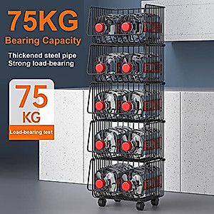 TYRHMY Kitchen Fruit Rack Vegetable Stand Cart on Wheels with Large Metal Baskets, Utility Storage Shelf Rolling Cart Kitchen Organizer Rack 5 Tier Shelves Multipurpose Organizer Shelf,Extra Large