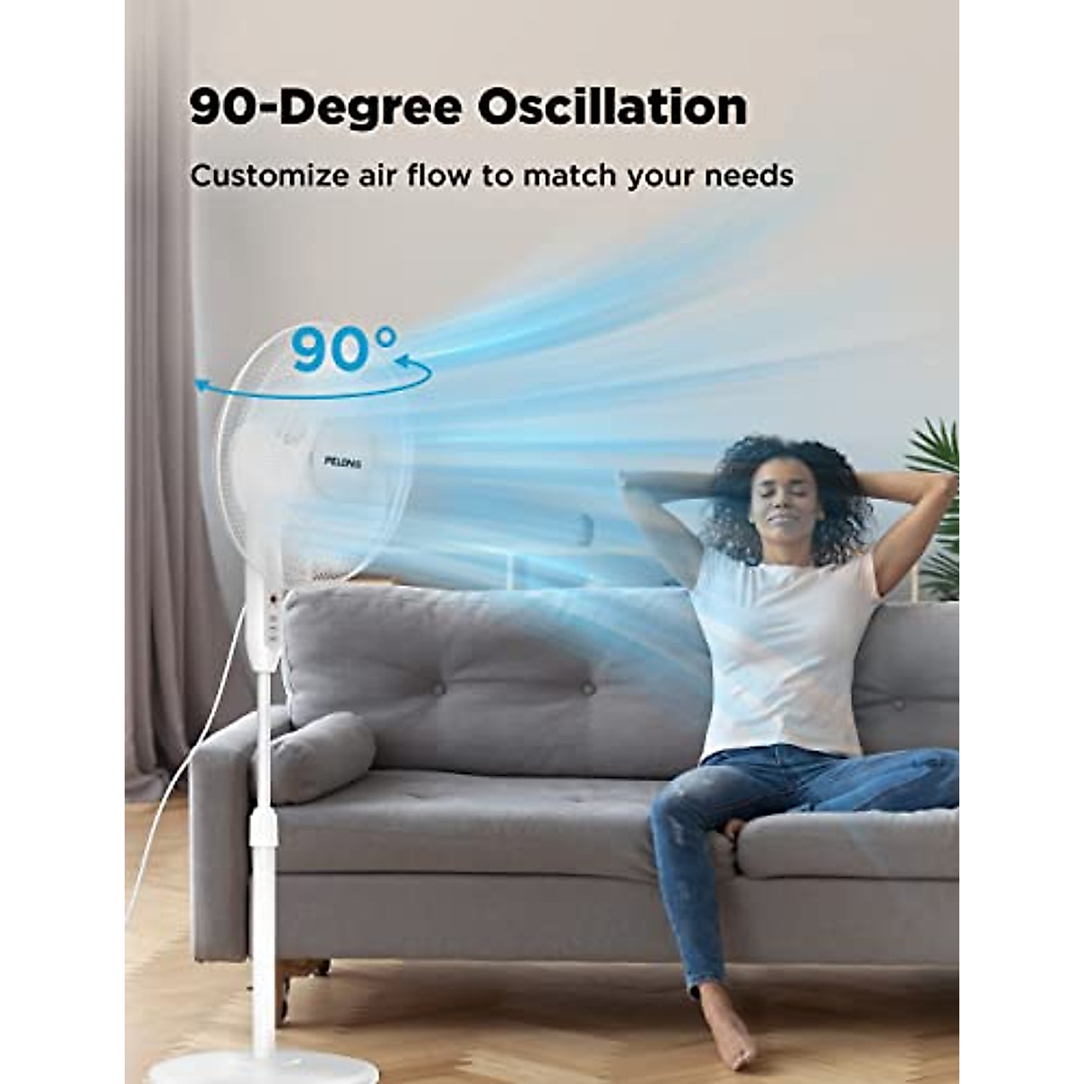 PELONIS 16'' Pedestal Remote Control Oscillating Stand Up Fan 7-Hour Timer, 3-Speed, and Adjustable Height,Electric Cooling Fans for Home Office Bedroom Use