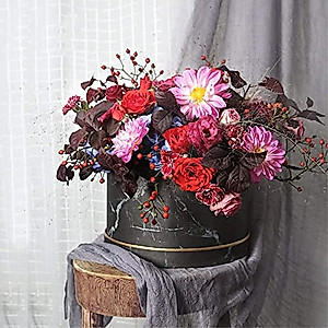 BBJ WRAPS Vintage Marble Flower Paper Box Round Florist Boxes For Bouquet With Lids Set/3 (S/M/L) (Black)