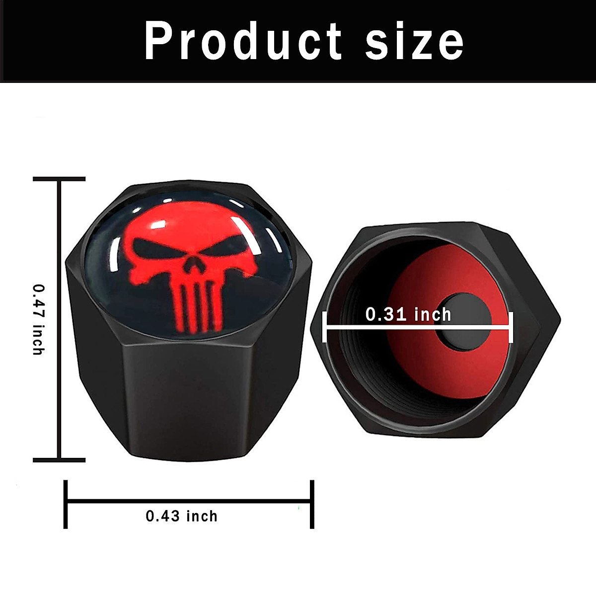 Ajxn 4 Pack Skull Car Wheel Tire Valve Stem Caps Airtight Dust Proof Covers Universal Tire Air Valve Caps, Trucks, Bicycles, Car Accessories for Men and Women Red