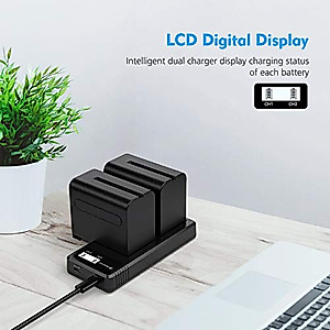 Powerextra Fast Charger Dual USB Charger with LCD Display for Sony NP-F970 NP-F930 NP-F950 NP-F960 NP-F550 NP-F530 NP-F330 NP-F570 Battery