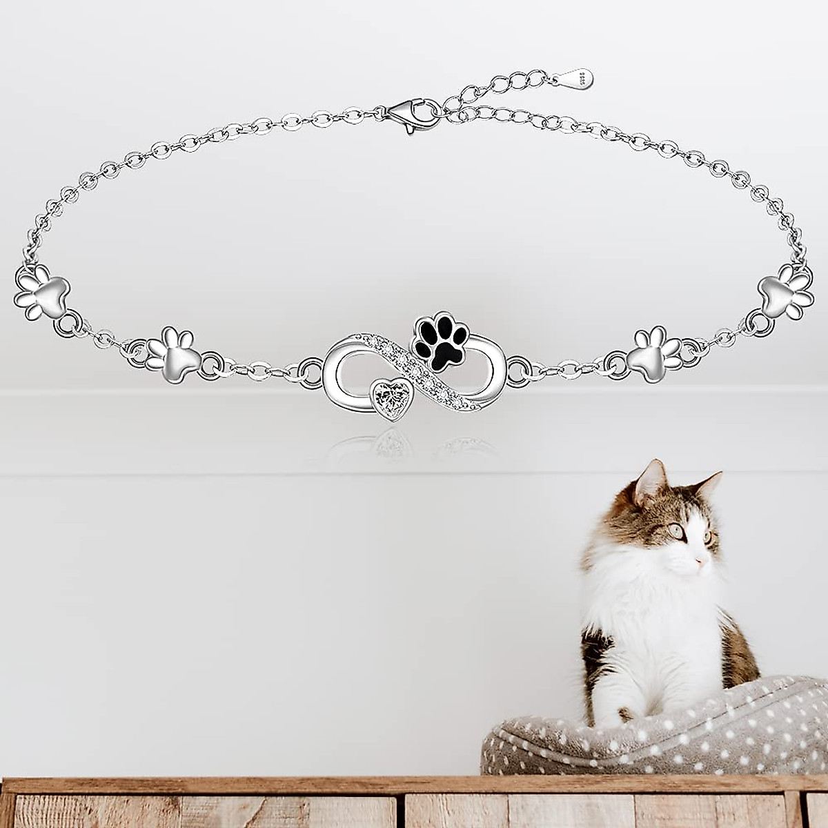 Fenthring Cat Dog Paw Print Bracelet Sterling Silver Infinity Heart Puppy Paw Memorial Mothers Day Bracelets for Women Jewelry Gifts