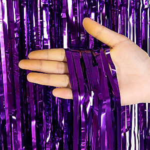 AIBIIN 2 Pack of 3.3x6.6ft Purple Foil Fringe Curtain Purple Streamers Backdrop Curtains for Purple Party Decorations Purple Wedding Birthday Bachelorette New Year Decor Photo Shoot Props