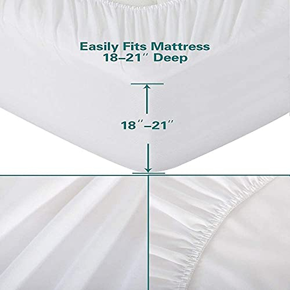 Bedecor Queen Fitted Sheet Only,21 inch Extra Deep Pocket White Bottom Bed Sheet, Soft Breathable,Stay in Place,for Pillow Top Mattress Thick Mattress