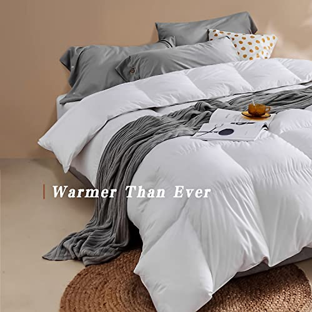 zzlamb Lightweight Down Feather Comforter Queen Size, All Season Medium Warm Down Duvet Insert Fluffy Down Blanket, Soft Cotton-Blended Shell Down Proof Duvet with Corner Tabs, 90x90 inches White