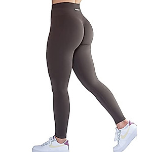 Seamless Scrunch Legging Women Yoga Pants 7/8 Tummy Control Workout Running for Fitness Sport Active Legging-25''（S,Chestnut Brown