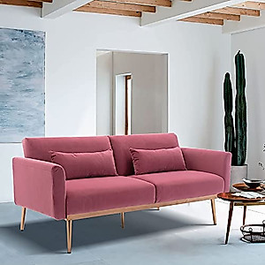 LoLado Velvet Futon Sofa Bed, Modern Tufted Convertible Sleeper Sofa with 2 Throw Pillow, Adjustable Loveseat, Accent Couch for Living Room, Bedroom, Bonus Room (Pink)