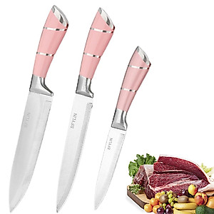BFYLIN 3PCS Professional Chef Knife Set, Sharp Japanese Kitchen Knife, German High Carbon Stainless Steel 8 inch chef's knives, 8 inch slicing knife,5 inch Knife Utility Knife (3PCS-Pink)