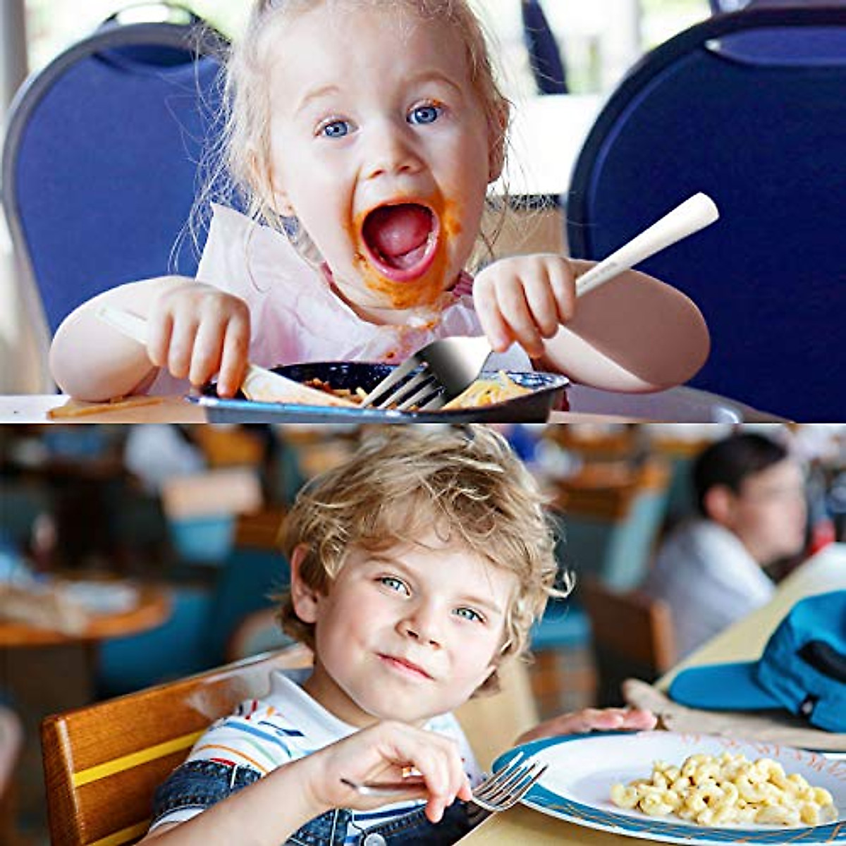 8 Pieces Kids Utensils Stainless Steel Kids Toddler Flatware Kids Spoon and Fork Set Includes 4 Spoon and 4 Fork with Smile Mirror Polished for Children Daily Use Preschooler (Silver)