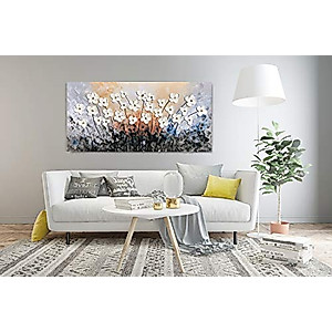 Yihui Arts Flower Canvas Wall Art with 3D Hand Painted Textured Modern Large Oil Painting Contemprary Aesthetic Floral Pictures for Living Room Bedroom DinningDecor