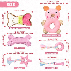XGDMEIL 6 Pack Puppy Toys for Teething Small Dogs, Cute Pink Dog Chew Toys for Puppies, Soft Squeaky Dog Toys for Small Breed Cleaning Doggy Teeth, Outdoor Interactive Small Dog Chew Toys Set