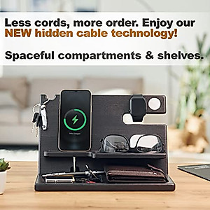 Wood Phone Docking Station Ash Key Holder Wallet Stand Watch Organizer Men Husband Wife Anniversary Dad Birthday Father Graduation Gadgets Compatible with iPhone iWatch AirPods