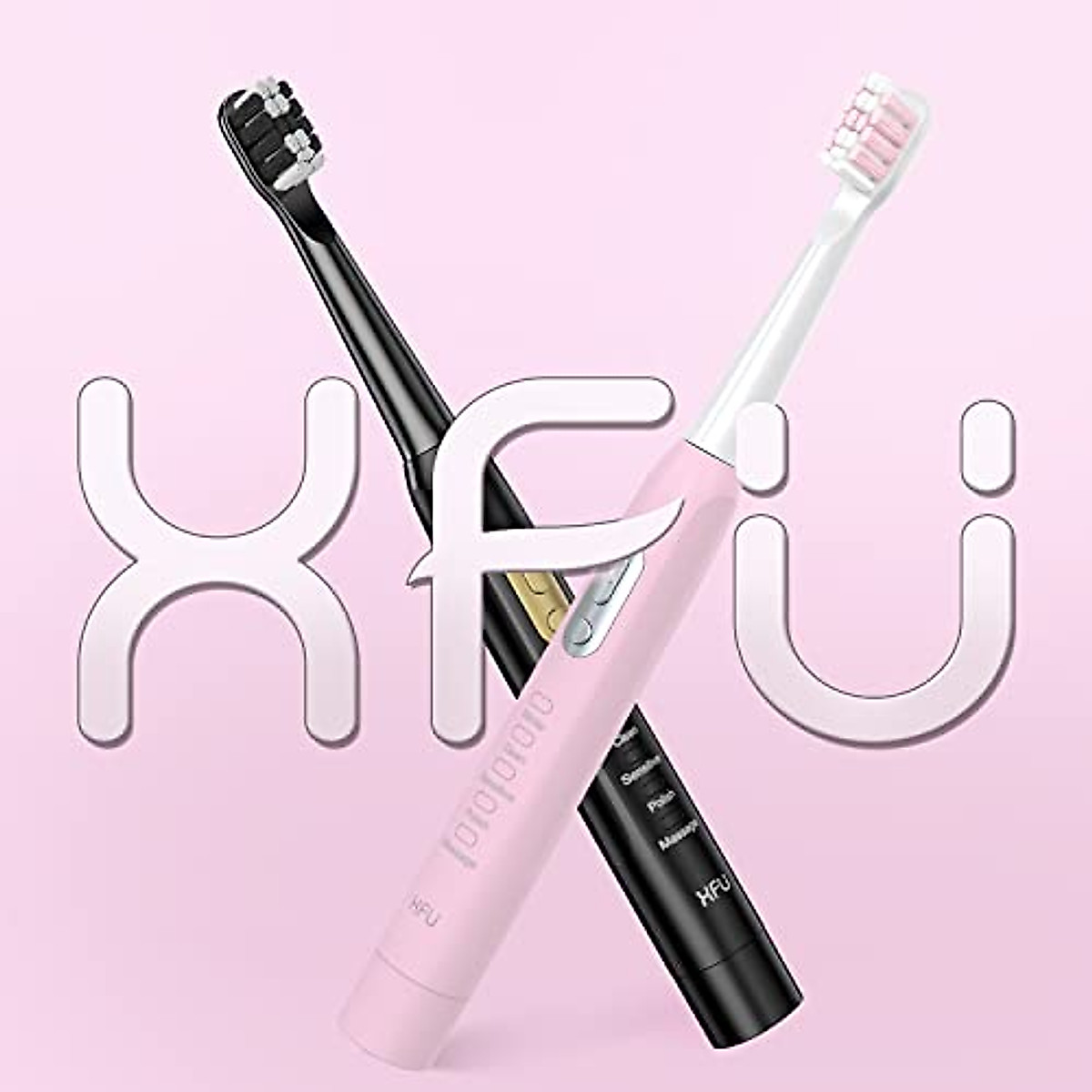 XFU Sonic Toothbrushes for Adults and Kids, 3 Brush Heads, with 5 Modes and IPX7 Waterproof, Battery Electric Toothbrush Build in 2 Mins Timer 40,000 VPM XF-11 Pink