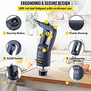 VBENLEM Commercial Immersion Blender 350W Power, Hand Held Mixer with 15.7-Inch 304 Stainless Steel Removable Shaft, Electric Stick Blender Constant Speed 16000RPM