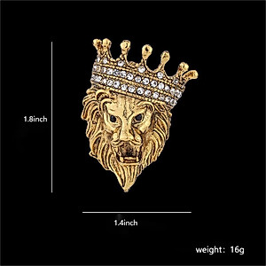 Crown Pel Pin for Men,Vintage Lapel Pin for Men Suits Enamel Backpacks Pins Coat Jacket Lion King Crown Pin Graduation Dress Crystal Brooch Badge (Old gold)