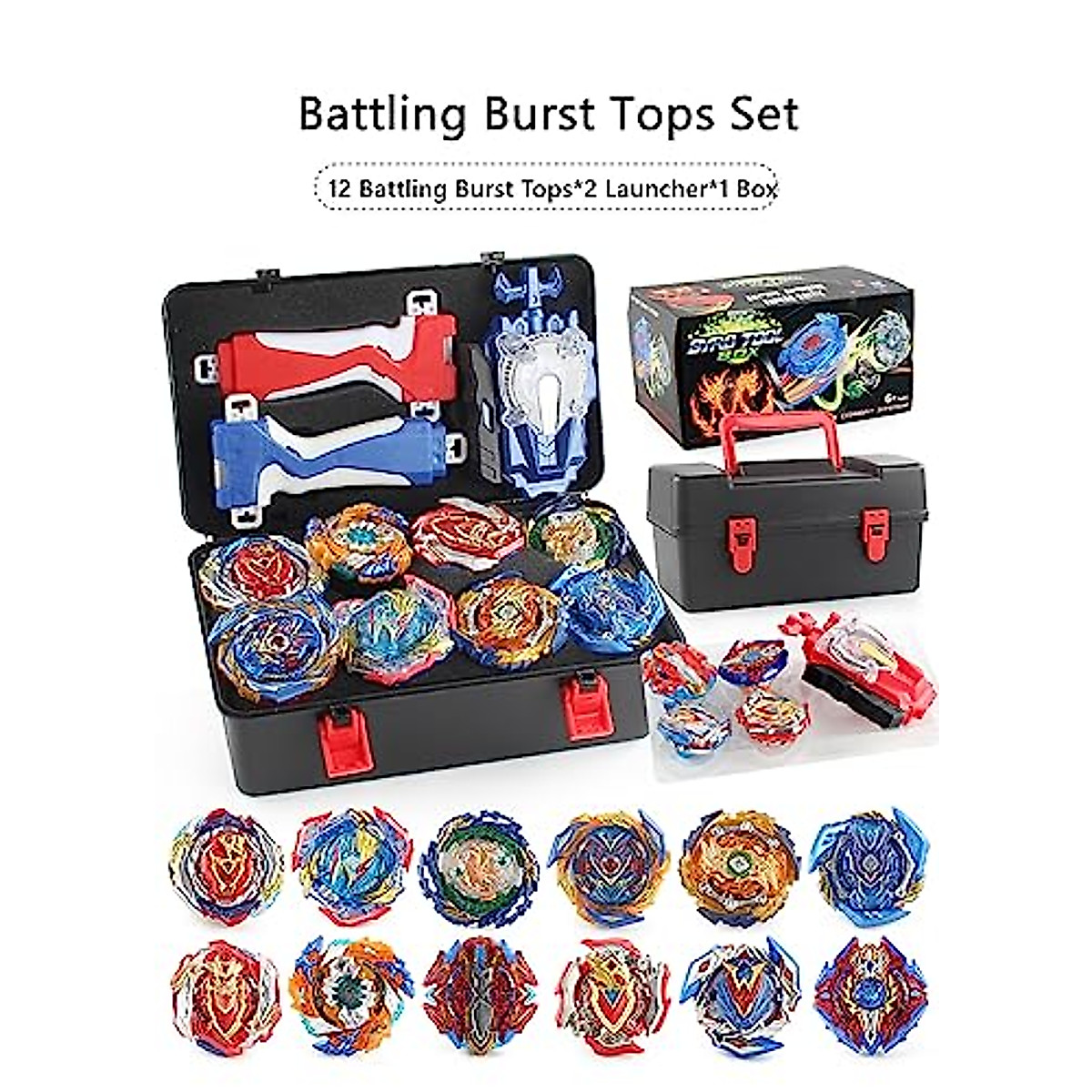 12 Piece bey Battling Burst Gyros Tops 2 Sparking Launcher with 1 Portable Storage Box Set Burst quadrive BayBlades pro Series Set for Kids Children.
