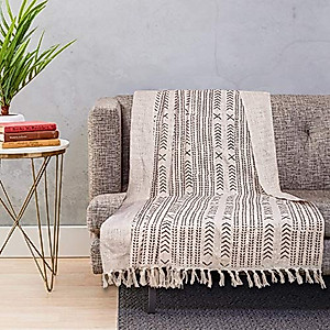 Mudcloth Throw, Ethnic Beach Blanket ,Boho Bedding ,Decorative Sofa Throw ,Couch Cover ,Woven Throws Blankets ,Indian 100% Cotton Throw ,Hand Block Print Off White Throw Blanket