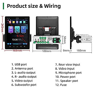 Single Din Car Stereo with Apple Carplay, Rimoody 9.5 Inch Vertical Detachable Touch Screen Car Radio with Bluetooth FM Radio Mirror Link TF/USB/AUX Input Car Multimedia Player+ Backup Camera