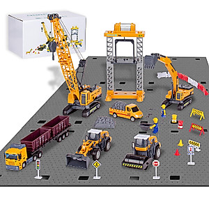 CloverCat Construction Toys for Kids - Toy Construction Vehicles Playset with Excavator, Tractor Truck, Backhoe, Crane, Dump Trucks - Great Birthday Gift for 3 4 5 Year Old Boys & Toddlers (Set 3)
