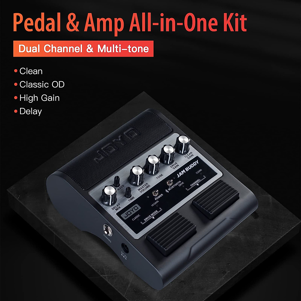 JOYO Portable Guitar Practice Amp & Pedal All-in-One Rechargeable Bluetooth Combo Guitar Amplifier with Effect & Footswitch Jam Buddy