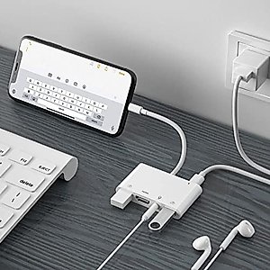 FEINODI Lightning to HDMI Adapter for iPhone/iPad to TV, Dual USB OTG Adapter with Microphone Input for Live-Streaming, MIDI Keyboard, Mouse, HD TV/Projector/Monitor Compatible