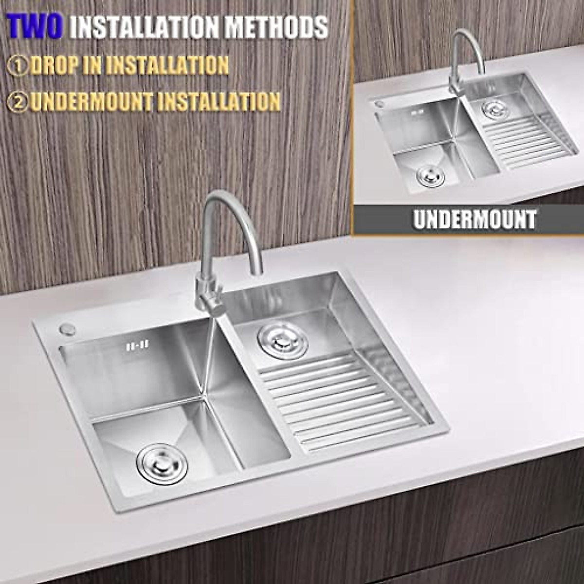 Bathroom Sinks Laundry Pool Balcony Household Stainless Steel Laundry Sink Wash Basin With Washboard Easy To Clean Double Sink Laundry Pool Gift ( Color : B , Size : 60*48*22cm )