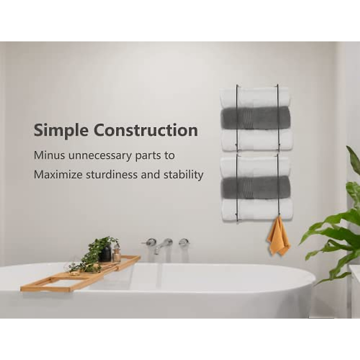 2 Set Towel Rack Holder, Wall Mounted Metal Towel Shelf with Hooks, Minimalist Design Storage Organizer for Towels, Washcloths, Hand Towels, Linens, Yoga Mat, Ideal for Bathroom, Spa, Salon Black