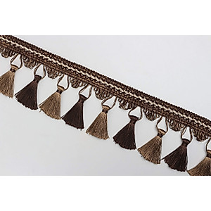 BEL AVENIR Tassel Fringe Trim 6.5 Yard x 3.54 Inches Luxury Hand Knitting Tassel Fringing Trimmings (Dark Coffee)