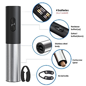 YMQHBS Wine Aerator Pourer, Electric Wine Opener Set 6PC, Automatic Bottle Opener Gifts Set Cordless Corkscrew Stainless Steel, with Vacuum Preserver