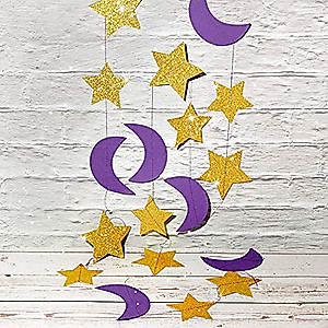 Purple Gold Birthday Party Decorations/Graduation 2023/Purple Gold 2pcs Moon and Star Garlands 1st Birthday Garland Love You to The Moon and Back Purple Gold Moon Star Baby Shower Decorations