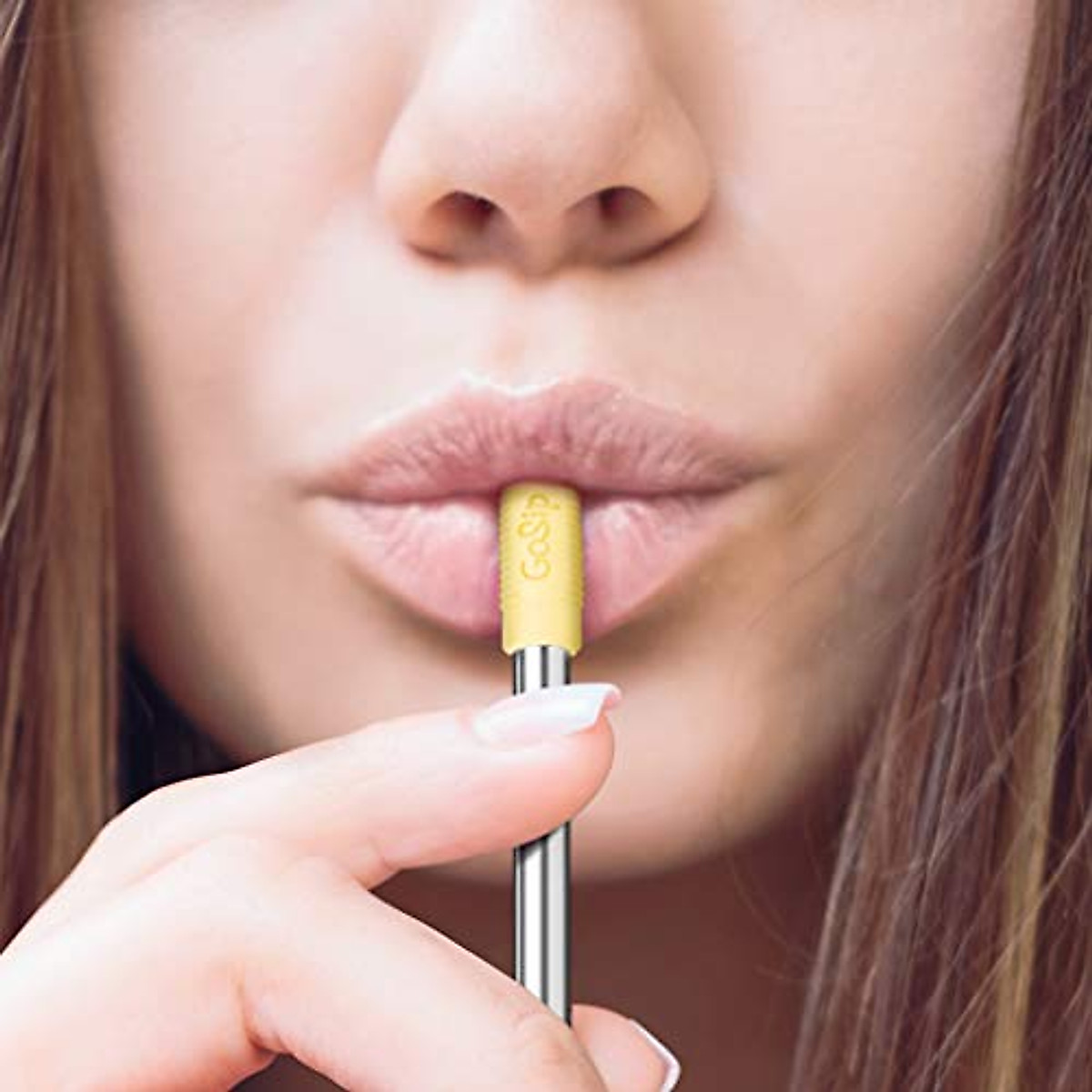 Final Touch GoSip 3-in-1 Reusable Stainless Steel Drinking Straws with Cleaning Brush and Go Sip Case (Lemon Yellow) (RS200-12)