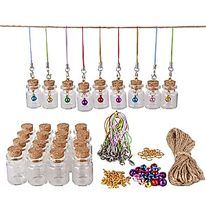 maxmau 25pcs Small Glass Bottles with Cork Stoppers DIY Art Craft Storage 5ml Mini Glass Vials,Tiny Jars for Wedding Party Favors Home Decoration with Connection Accessories Twine Bell