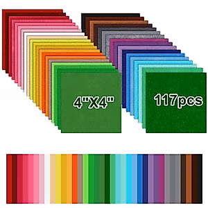 Phinus Felt, 117PCS Felt Sheets, Colourful of Felt Fabric Can Be Used for DIY, Sewing, Patchwork, Decoration (4" x 4")