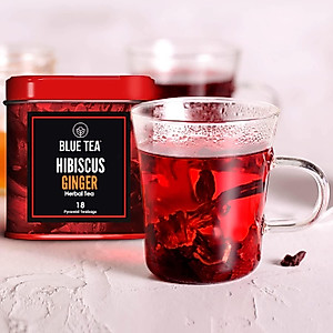 BLUE TEA - Hibiscus Ginger Herbal Tea - 18 Tea Bags | DETOX TEA | Caffeine & Gluten Free - Non-GMO | Tin Packaging |