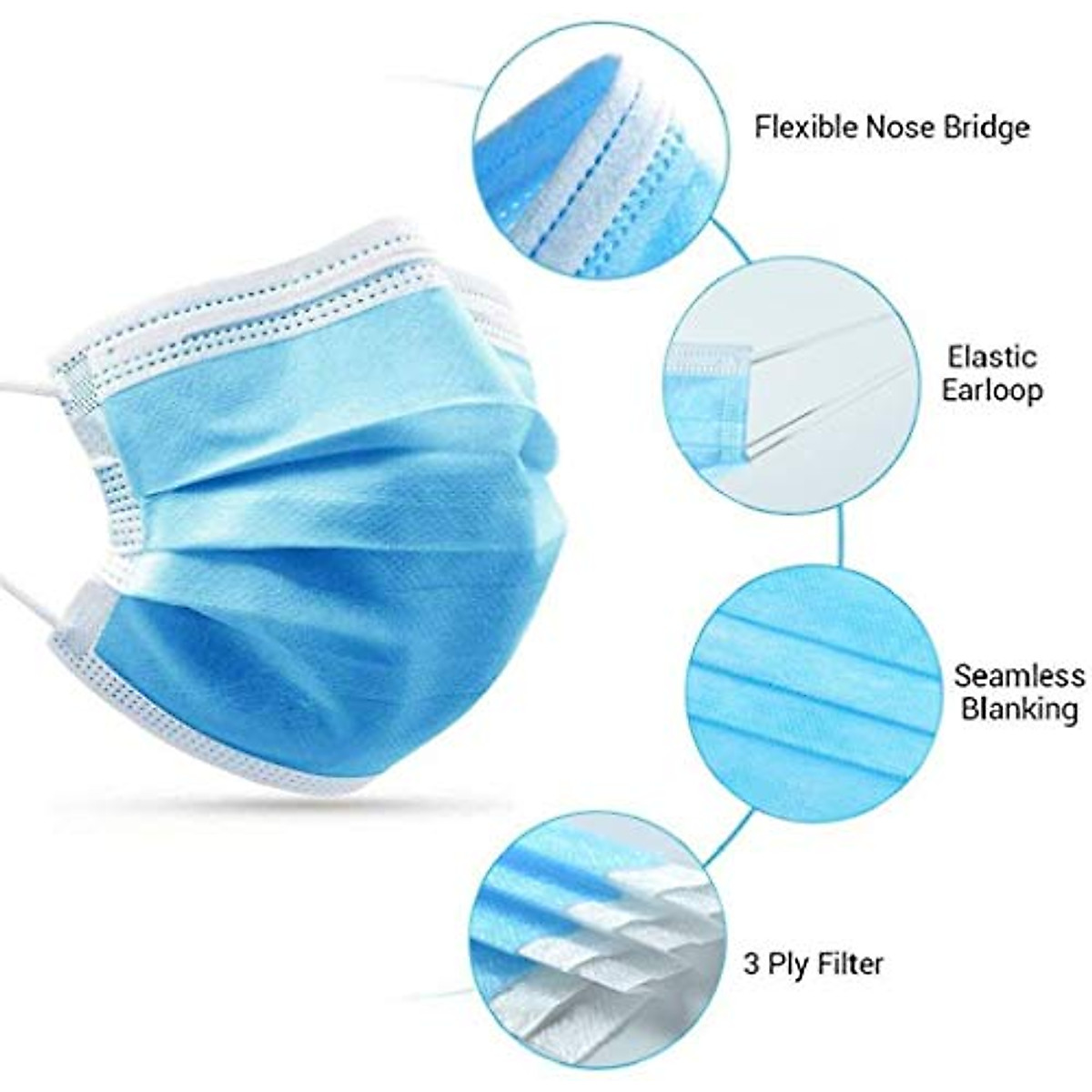 2000 PCS Bulk Blue Face Masks (40 Packs, 50pcs/Pack), Non Woven Thick 3-Layers Breathable Facial Masks with Adjustable Earloop, Mouth and Nose Cover