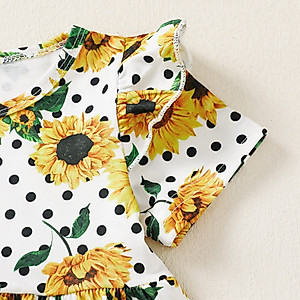 XUANHAO 2T 3T Girl Clothes Toddler Clothes For Girls Summer Outfits Short Sleeve Ruffle Floral Sunflower Top Ripped Denim Short Jeans Toddler Girl Clothes 2T 3T
