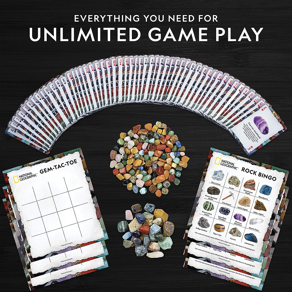 National Geographic Rock Bingo Game - Play Rock Bingo, Mineral Memory, Gemstone Trivia, & Card Games, Collection Includes Over 150 Rocks and Minerals, Educational STEM Toy for Kids (Amazon Exclusive)