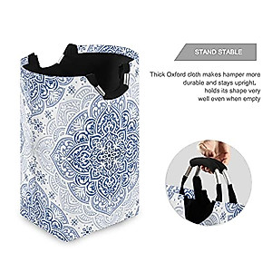 Kigai Blue Embroider Laundry Basket Foldable Large Laundry Hamper Bucket with Handles Collapsible Nursery Storage Bin for Kids Clothes Toy