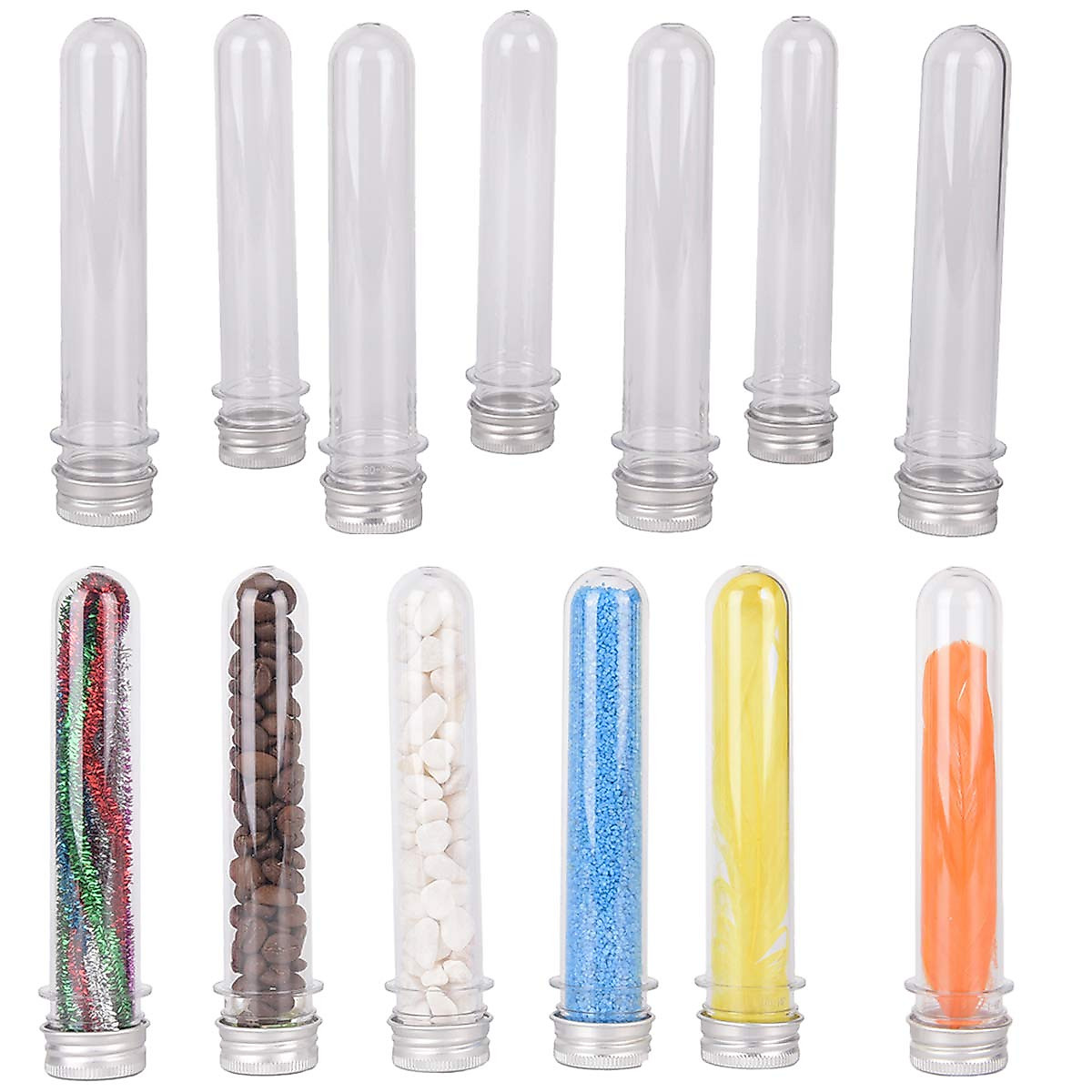 15 Pack Test Tubes with Rack - Buytra 40ml Clear Plastic Test Tube Gumball Candy Tube with Caps 25x140mm - 24 Holes Detachable Test Tube Rack Holder for 25mm Tubes