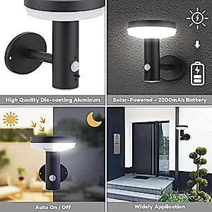 TJCoLUX Outdoor Solar Wall Light with Motion Sensor Exterior Aluminium Black Finish Wall Sconce IP44 Waterproof 4000K Outdoor Light Fixture for Fence Patio Porch Garden