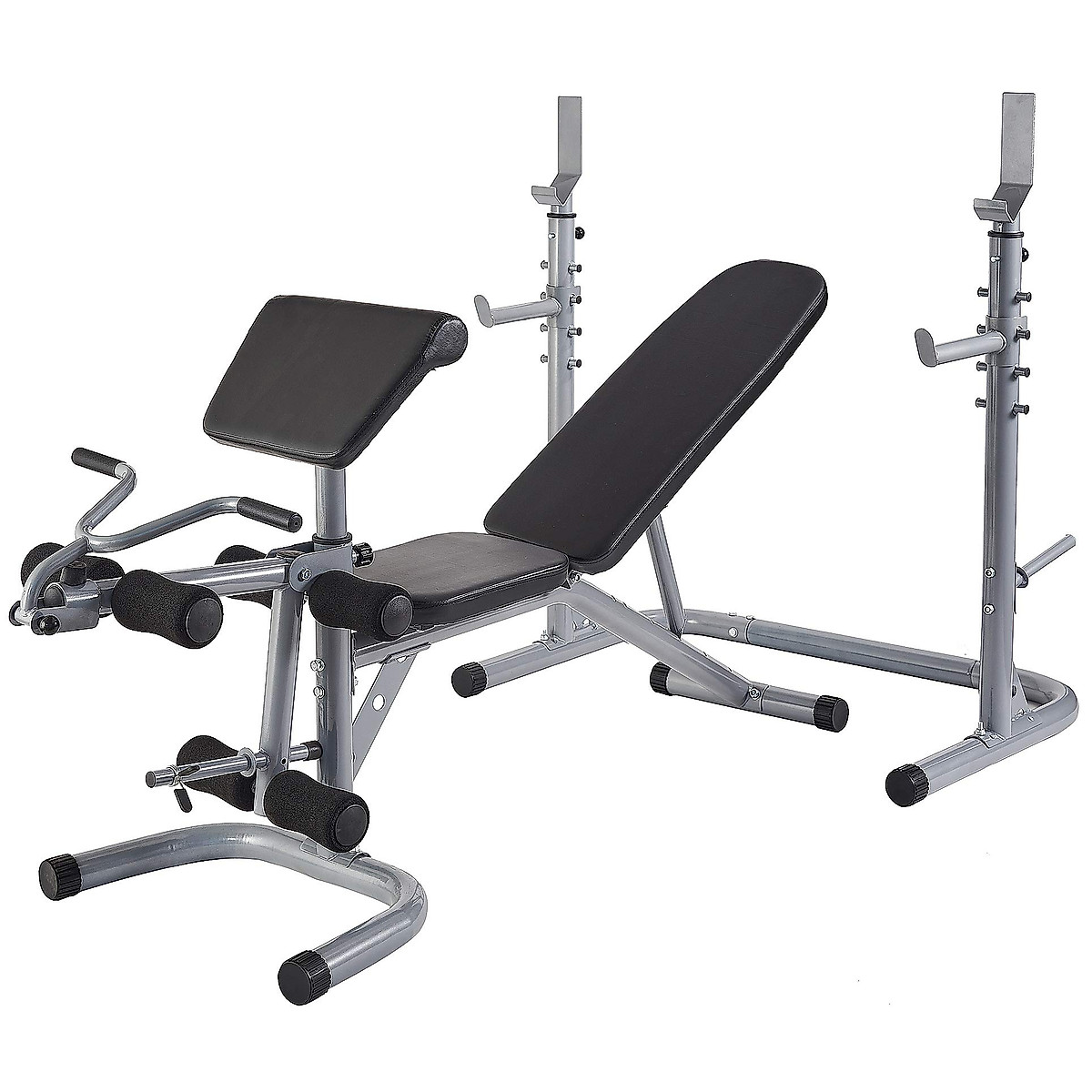 BalanceFrom RS 60 Multifunctional Workout Station Adjustable Olympic Workout Bench with Squat Rack, Leg Extension, Preacher Curl, and Weight Storage, 800-Pound Capacity, Gray