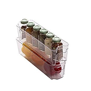 FixtureDisplays Stackable Plastic Organizer Storage Bins, Small - 2 Pack - Pantry Organization and Storage Refrigerator Bins Fridge Freezer Organizer 14.5 Long X 4.1 Wide X 4" Tall 15268-2PK-NF