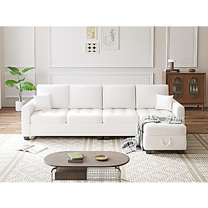 coucheta 100.6" Modular Sectional Sofa with Storage, Home Sofa Living Room with 4 Seat, L-Shaped Bench Chenille for Offices and Apartments, Deep Seat Sofa with Double Sided Chaise Longue, Beige