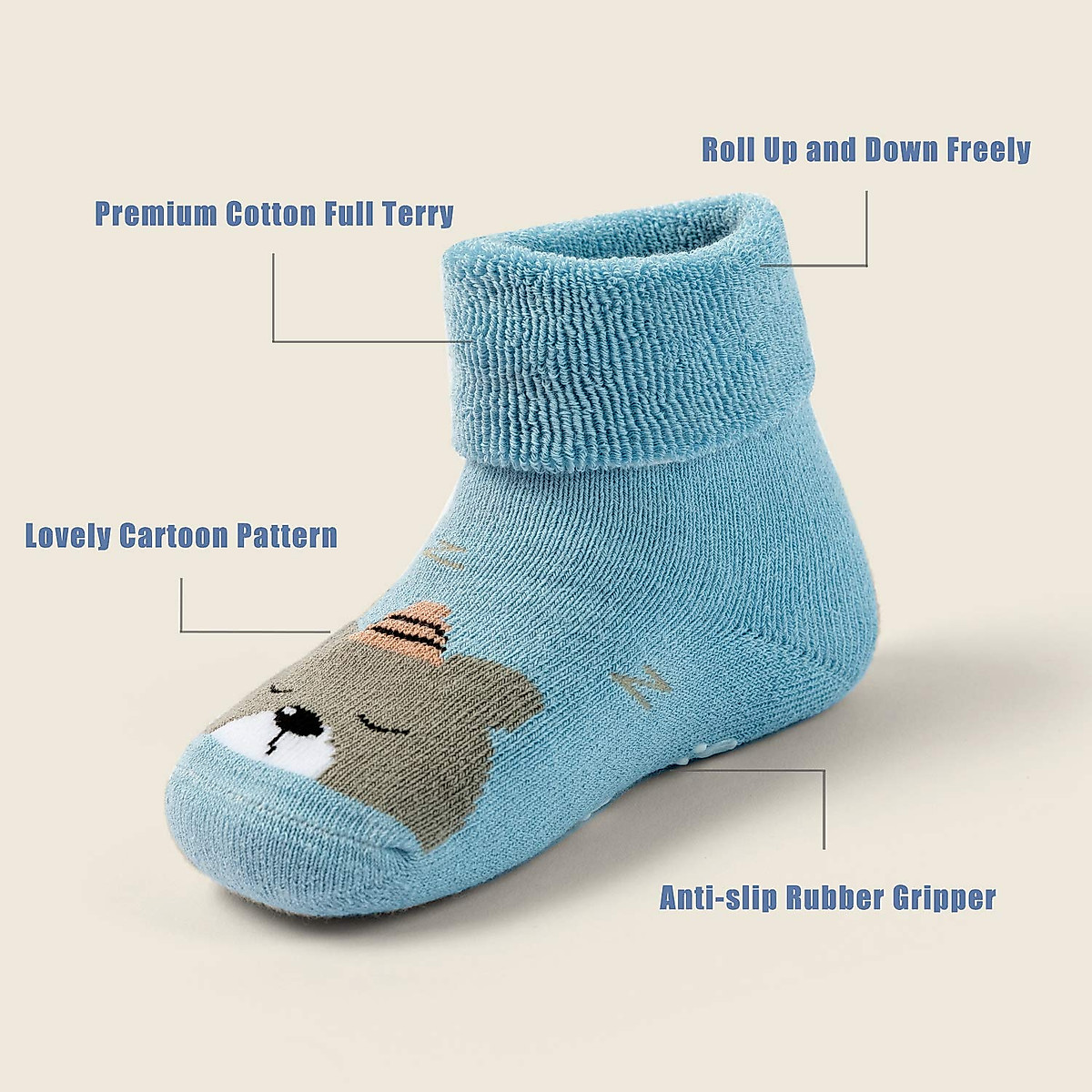 HowJoJo Baby Warm Socks With Grips For Baby Boys Non Slip Winter Socks Baby Girls Thick Crew Socks 6 Pack 12-24 Months