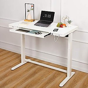 FLEXISPOT EW8 Comhar Electric Standing Desk with Drawers Charging USB A to C Port, Height Adjustable 48" Whole-Piece Quick Install Home Office Computer Laptop Table with Storage (White Top + Frame)