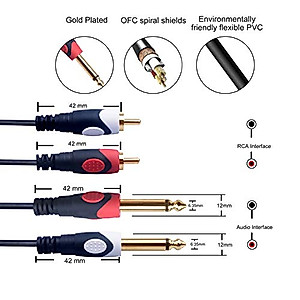 Devinal 1/4 to RCA Cable, Dual RCA to Dual 1/4 TS Interconnect Cable, Double 6.35mm Mono to 2 RCA/Phono Stereo Patch Cable Cord Adapter 20 Foot 6m