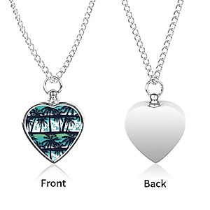 Hawaii Tropical Palm Tree Urn Necklace for Ashes Personalized Pet Cremation Jewelry Heart Pendant for Men Women