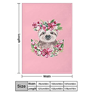 Watercolor Cartoon Sloth Throw Blanket for Couch Bed Flannel Lap Blanket Lightweight Cozy Plush Blanket for All Seasons 50"x70"