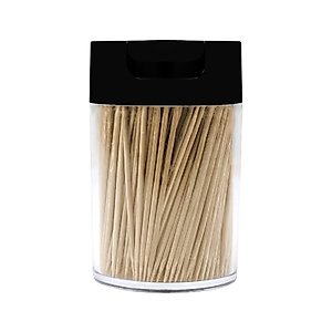 Sihuuu Toothpick Holder with 1000 Natural Bamboo Toothpicks for Teeth Cleaning Plastic Toothpick Dispensers with Pour Holes Unique Home Design Decor Black